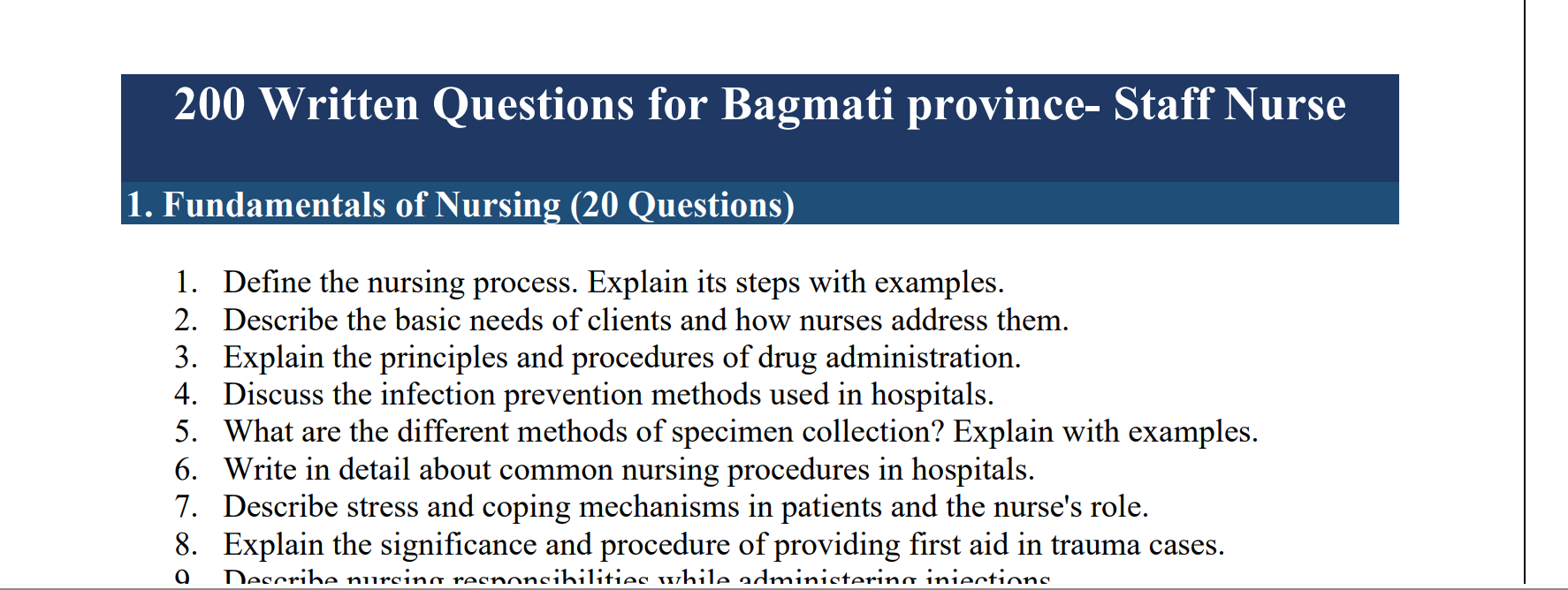 200 Written Questions for Bagmati province- Staff Nurse - Mero Healthline